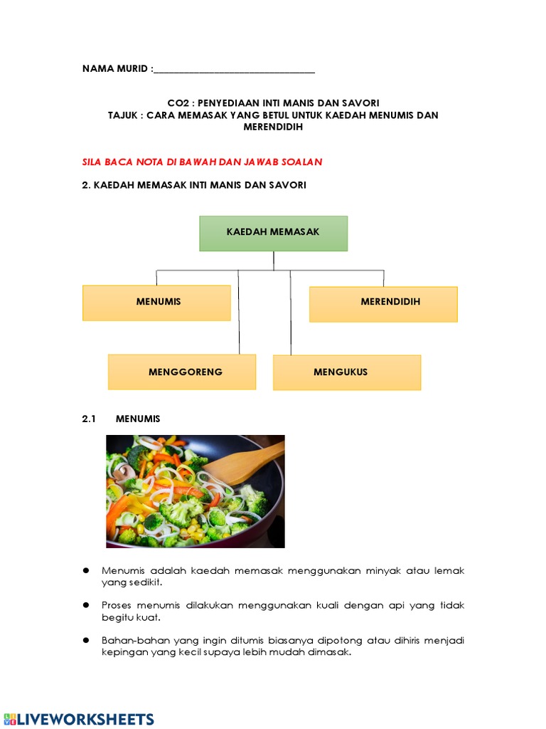 Kaedah Memasak Inti Manis Dan Savori (Menumis Dan Merendidih) | PDF ...