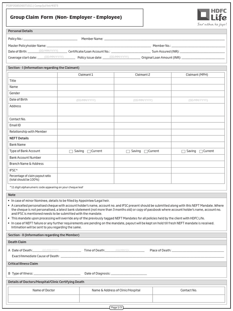 Group Claim Form (Non-Employer - Employee) : (DD/MM/YYYY) (DD/MM/YYYY ...