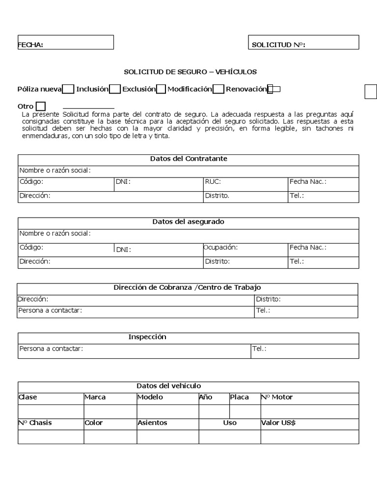 Formato Solicitud de Seguro | PDF | Seguro | Póliza de seguros