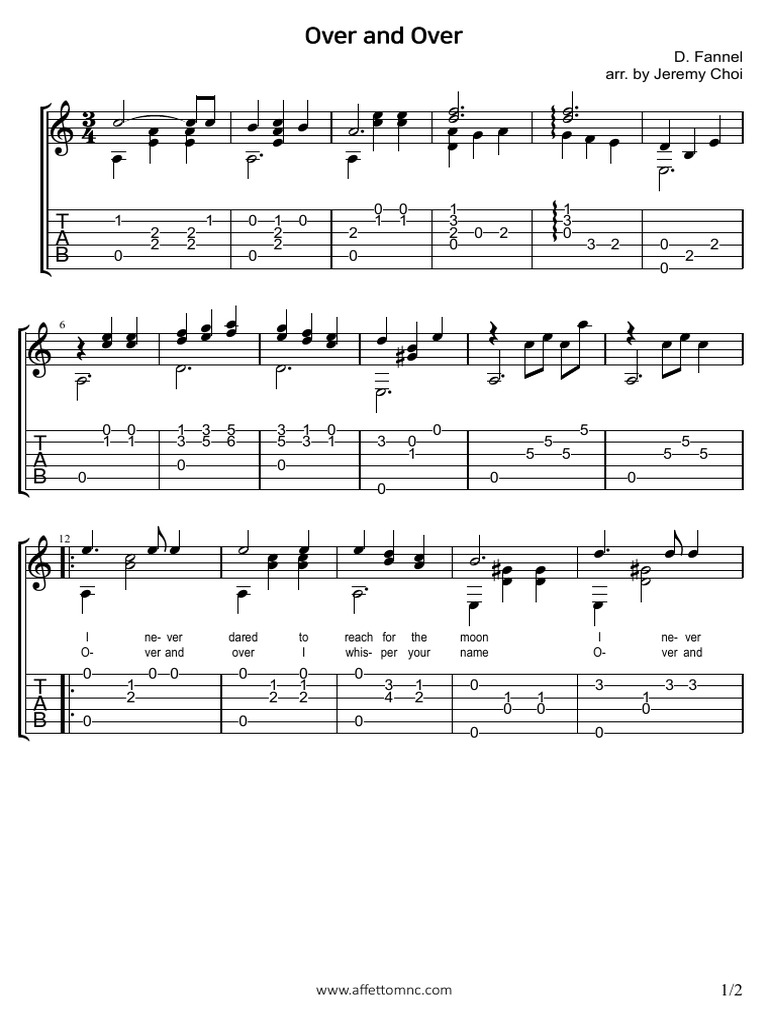 Tab - Over-and-Over, Arrangement For Guitar by Jeremy Choi | PDF
