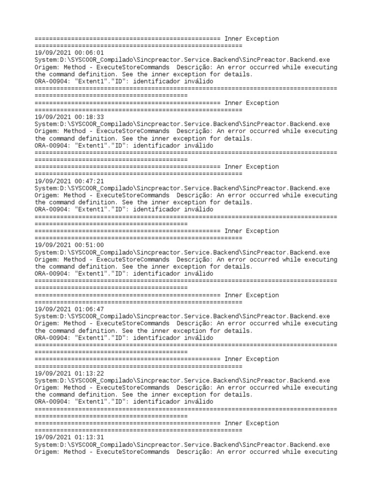 Sys Log Inner Exception 20210919 | PDF | Computing | Computer Architecture