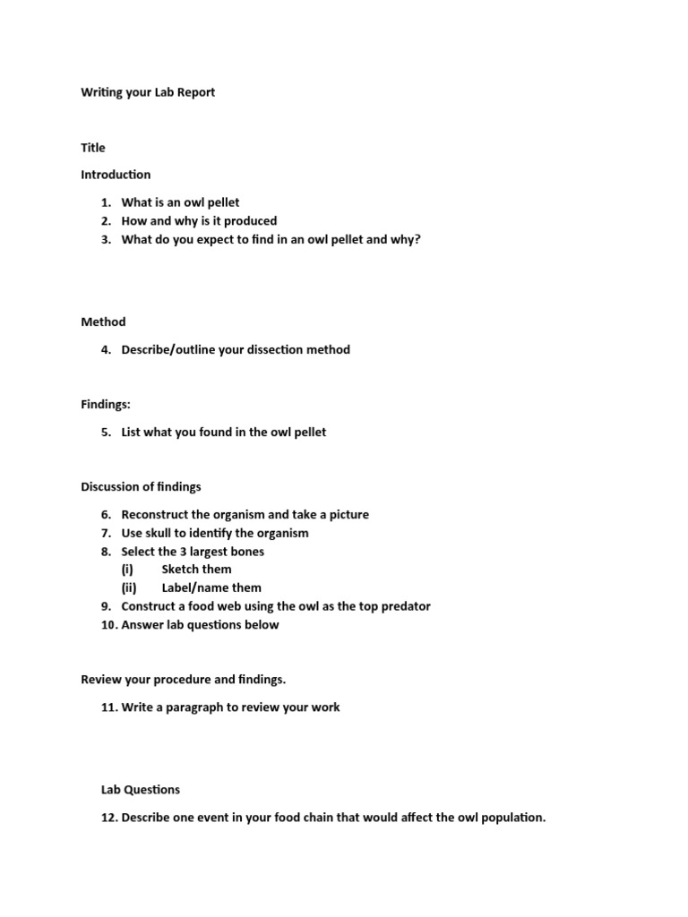 Writing Your Lab Report Owl Pellet | PDF