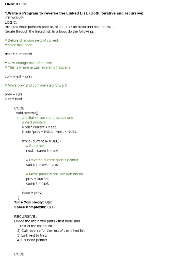1.write A Program To Reverse The Linked List. (Both Iterative and ... 1.write A Program To Reverse The Linked List. (Both Iterative and ...