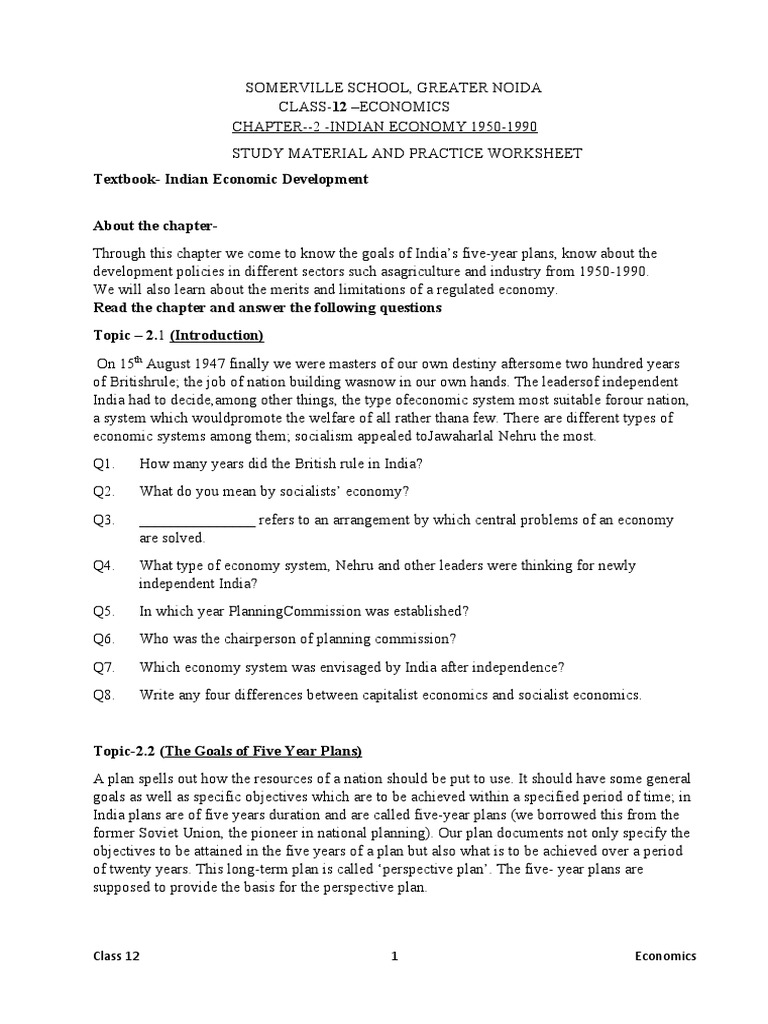 Class-12, Economics, CH-2 Indian Economy 1950-1990 (Ied) | PDF | Green Revolution | Agriculture