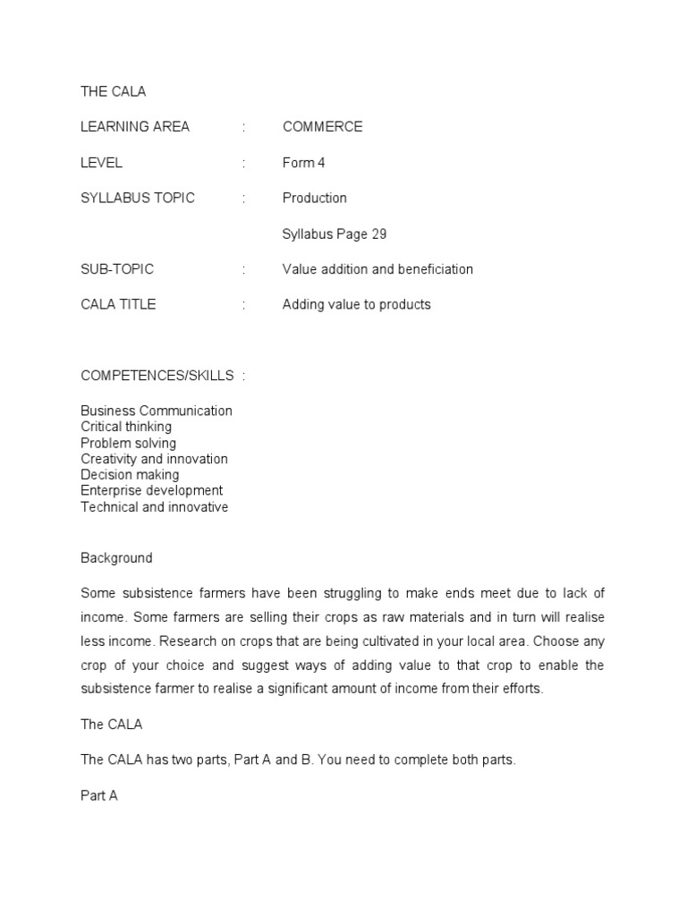 Form 4 Commerce CALA | PDF | Educational Technology | Critical Thinking