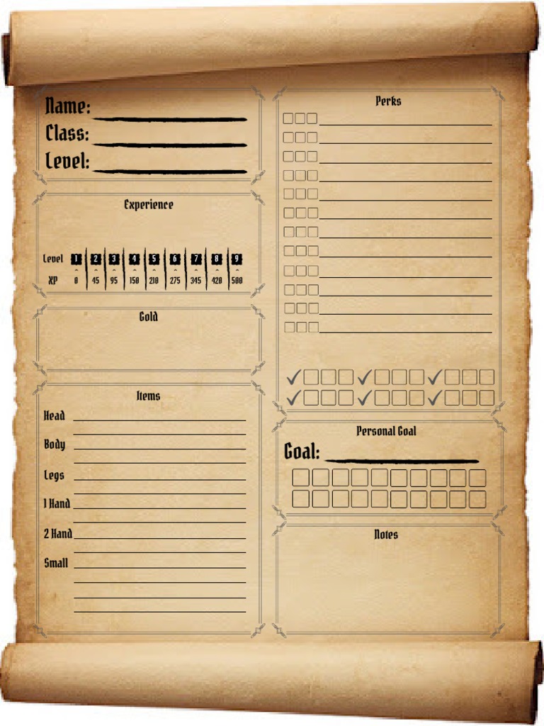 Gloomhaven Character Sheet Template | PDF