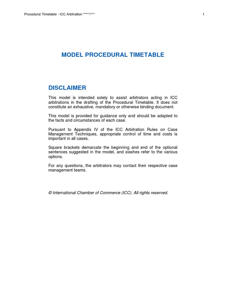 Icc Model Procedural Timetable English | PDF | Arbitration ...