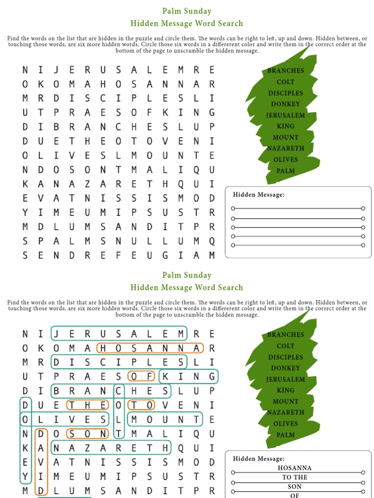 Palm Sunday Hidden Message Word Search | PDF | Word Search | Puzzles