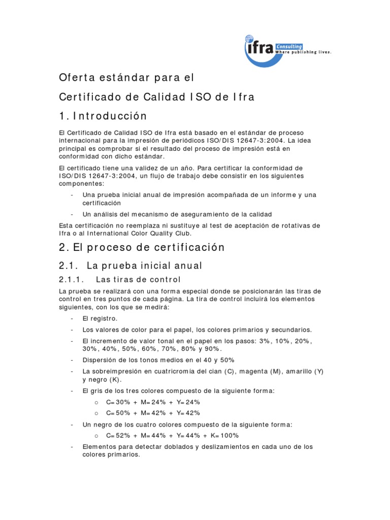 Ifra ISO Certificado | PDF | Color | Organización internacional para la ...