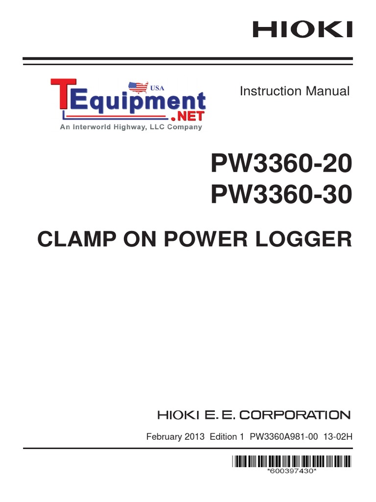 PW3360-30 PW3360-20: Clamp On Power Logger | PDF | Computer File | Ac ...