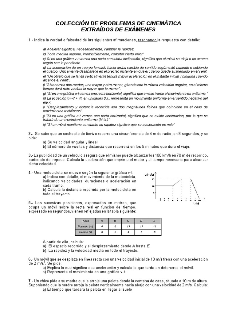 Colección Problemas de Cinematica | PDF | Velocidad | Cinemática