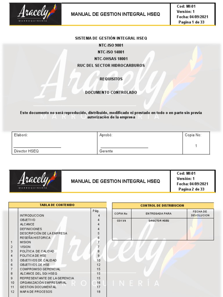 Manual Del Sgi Hseq Si Sas V4 Pdf Calidad Comercial Seguridad