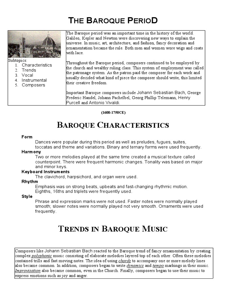 The Baroque Period Worksheet | PDF | Baroque Music | Concerto