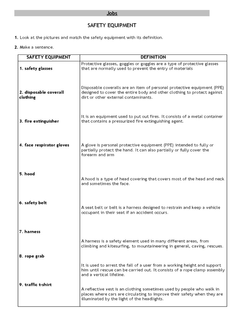 Safety Equipment Fun Activities Games - 37662 | PDF | Personal ...