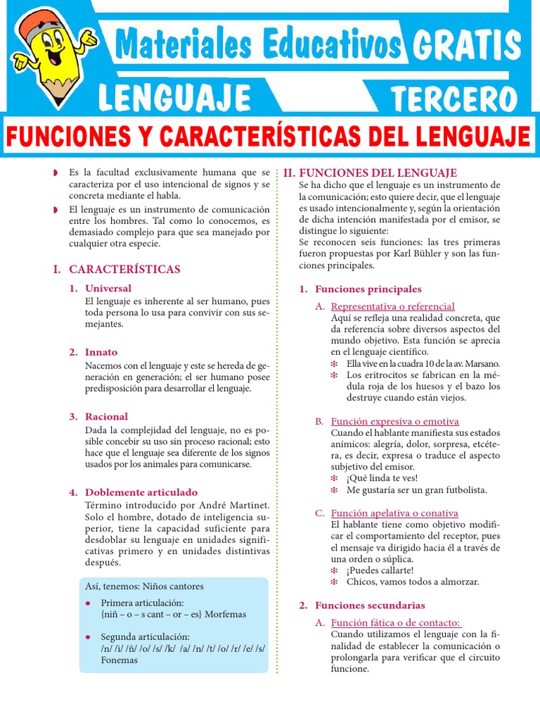 Lenguaje I Características y Funciones para Tercer Grado de Secundaria ...