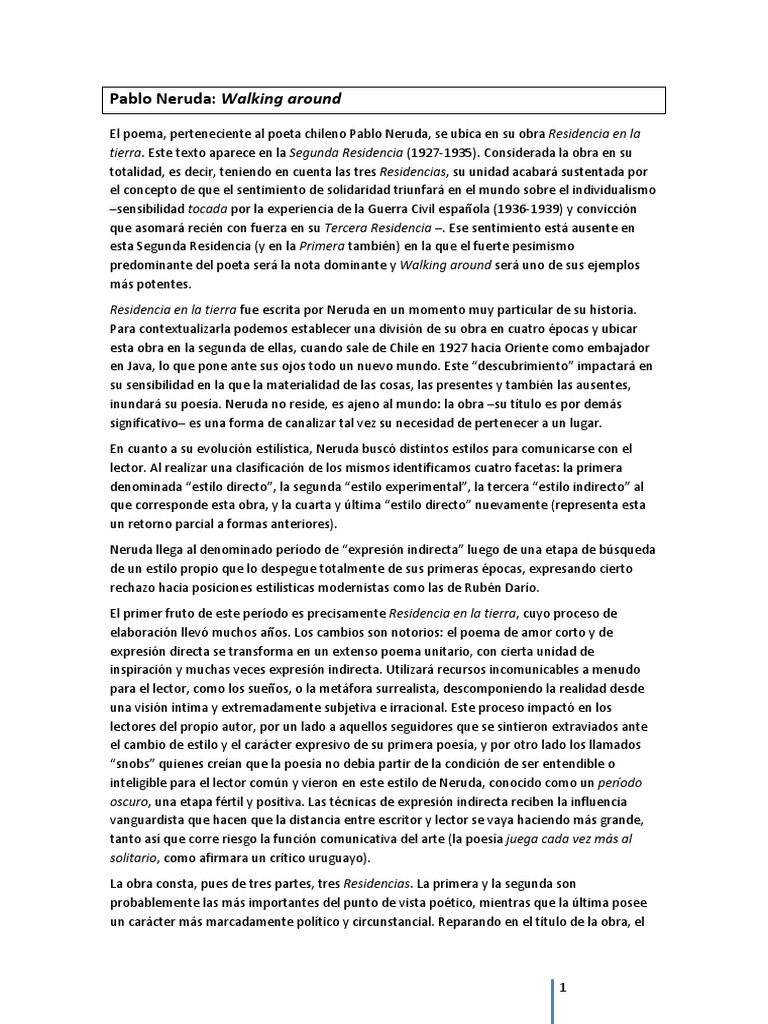 Análisis de "Walking around" de Neruda | PDF | Poesía | Vanguardia