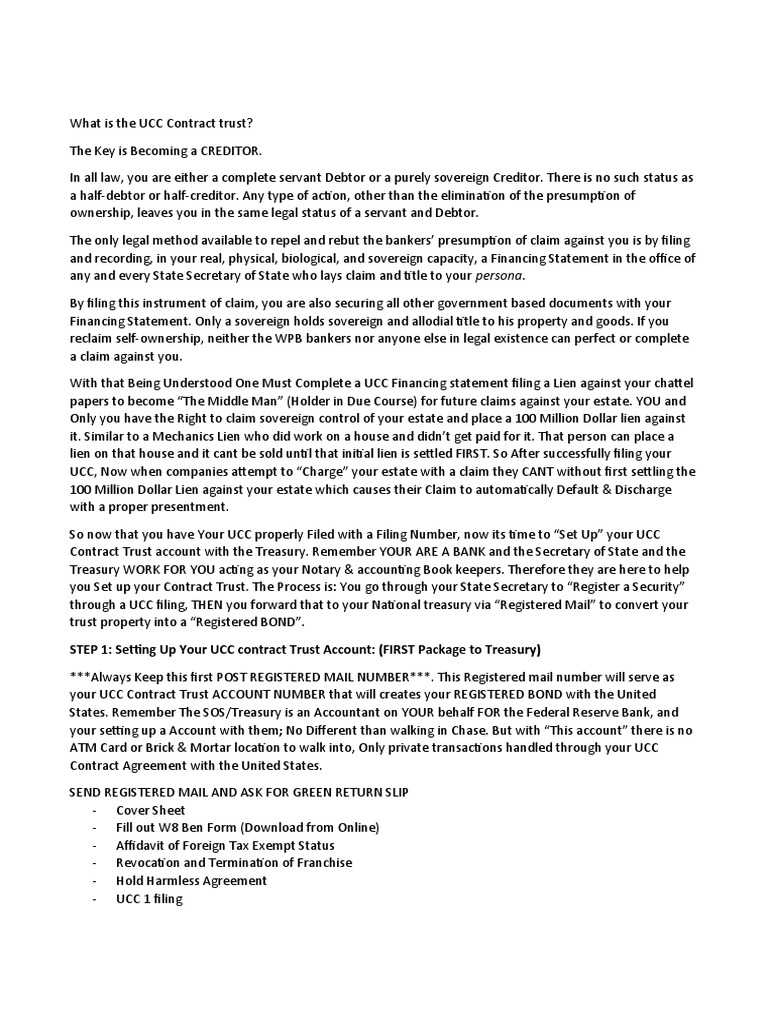 STEP 1: Setting Up Your UCC Contract Trust Account: (FIRST Package To ...