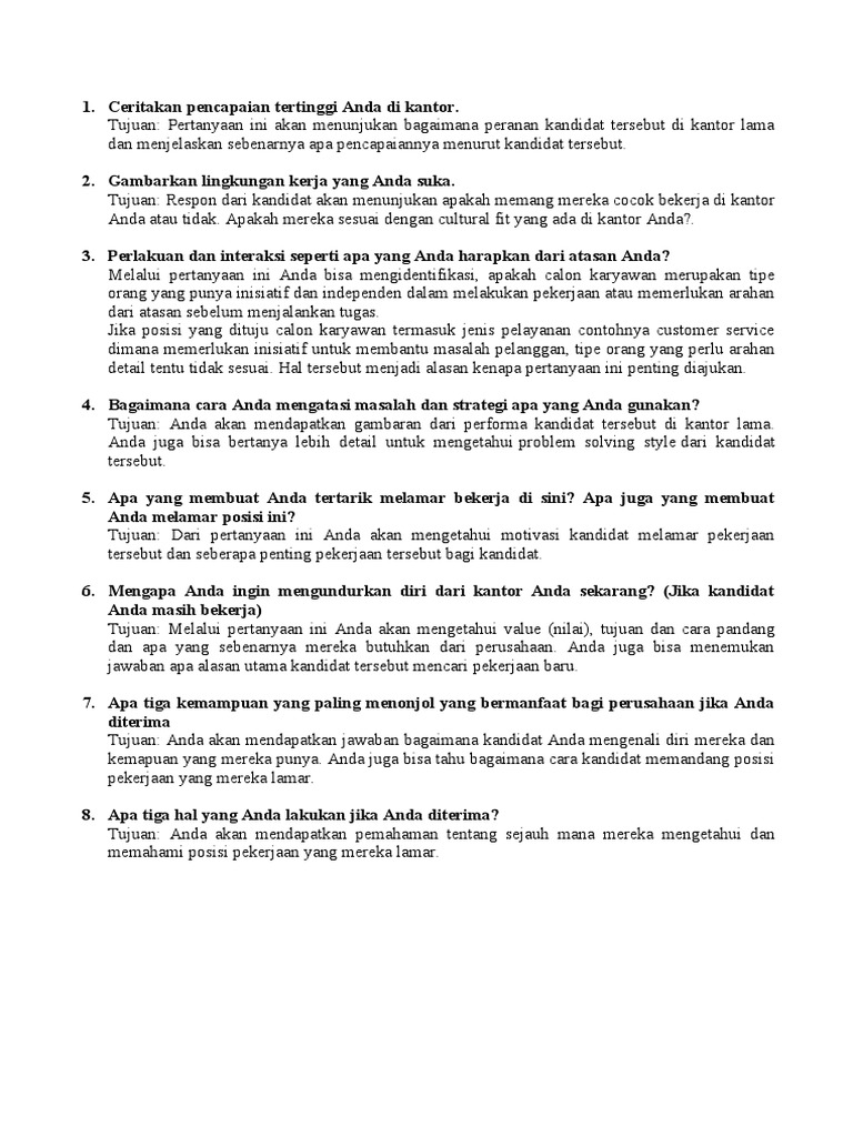 Contoh Interview Test | PDF