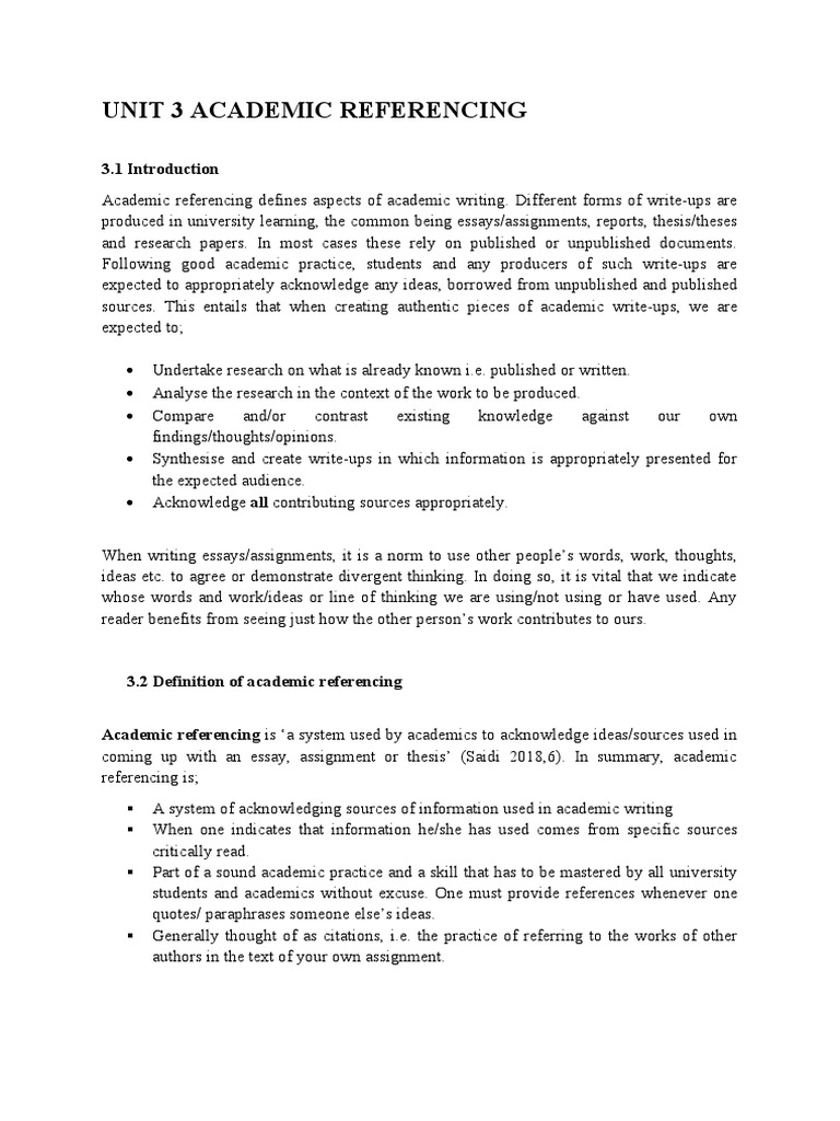 Unit 3 Academic Referencing | PDF | Citation | Plagiarism