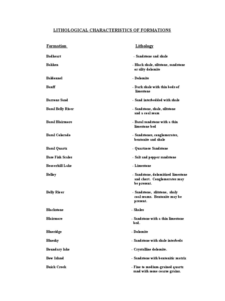 Lithological Characteristics of Formations | PDF | Shale | Sandstone