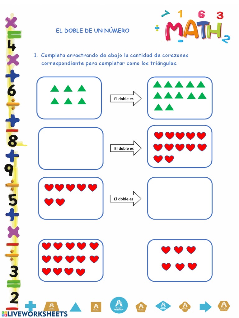 Hoja De Trabajo De Dobles Para Primer Grado Matemática Para
