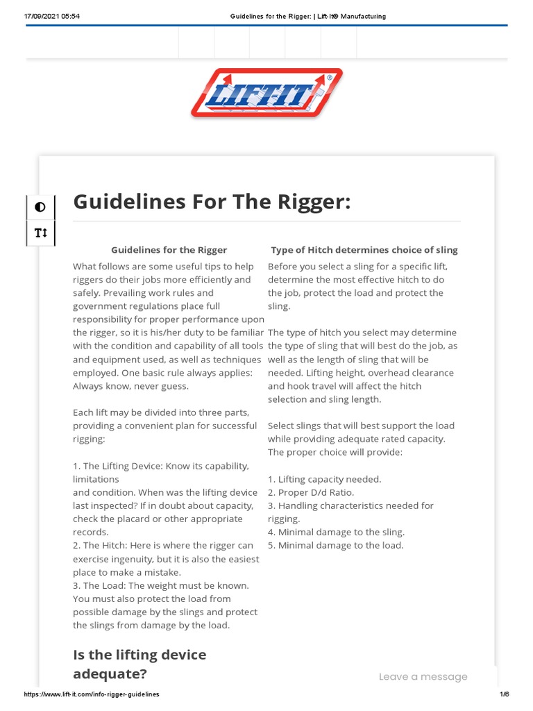 Guidelines for the Rigger_ _ Lift-It® Manufacturing | PDF | Crane ...