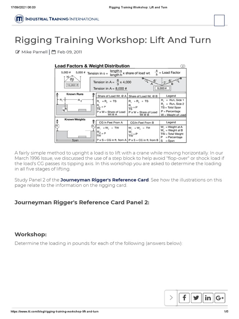 Rigging Workshop: Lift and Turn Load Calculations | PDF | Crane ...