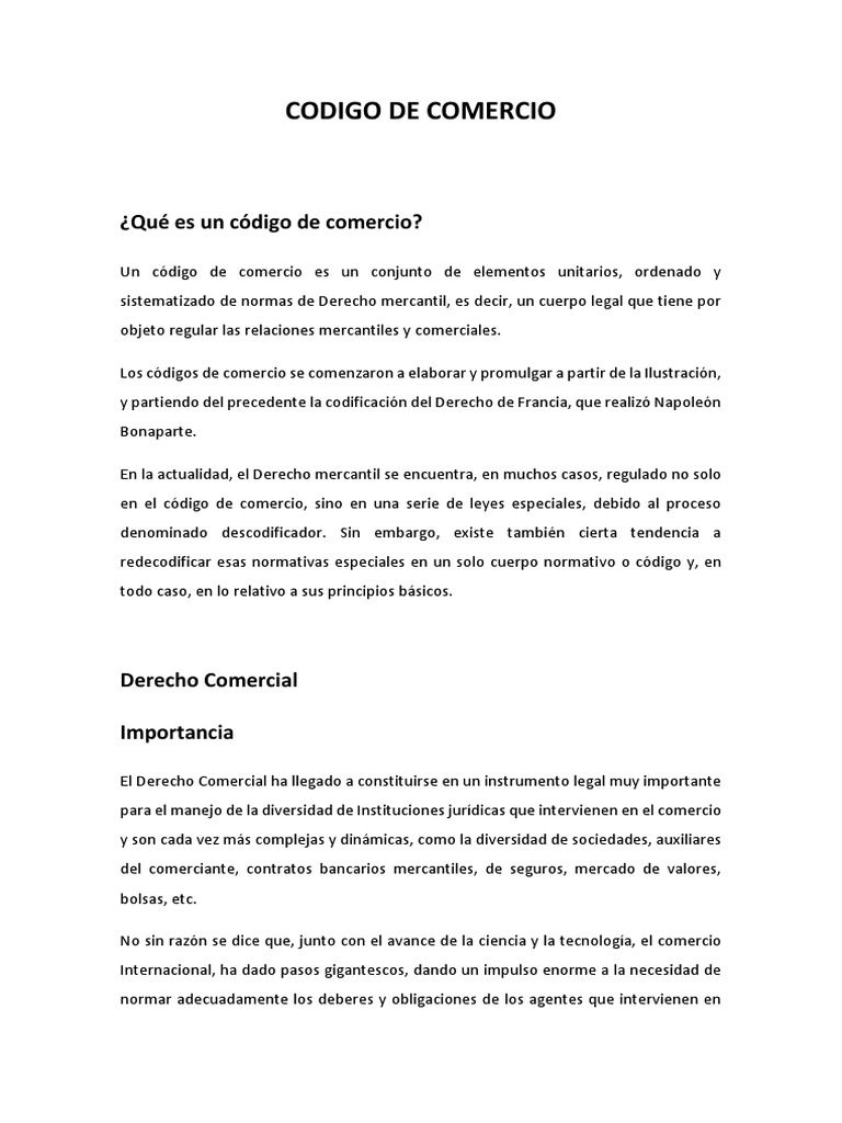 Importancia del Código de Comercio | PDF | Comercio | Principios éticos