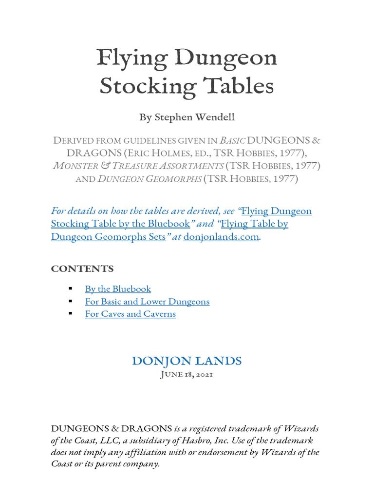 Flying Dungeon Stocking Tables (Print) | PDF | Tsr, Inc. | Fantasy Games