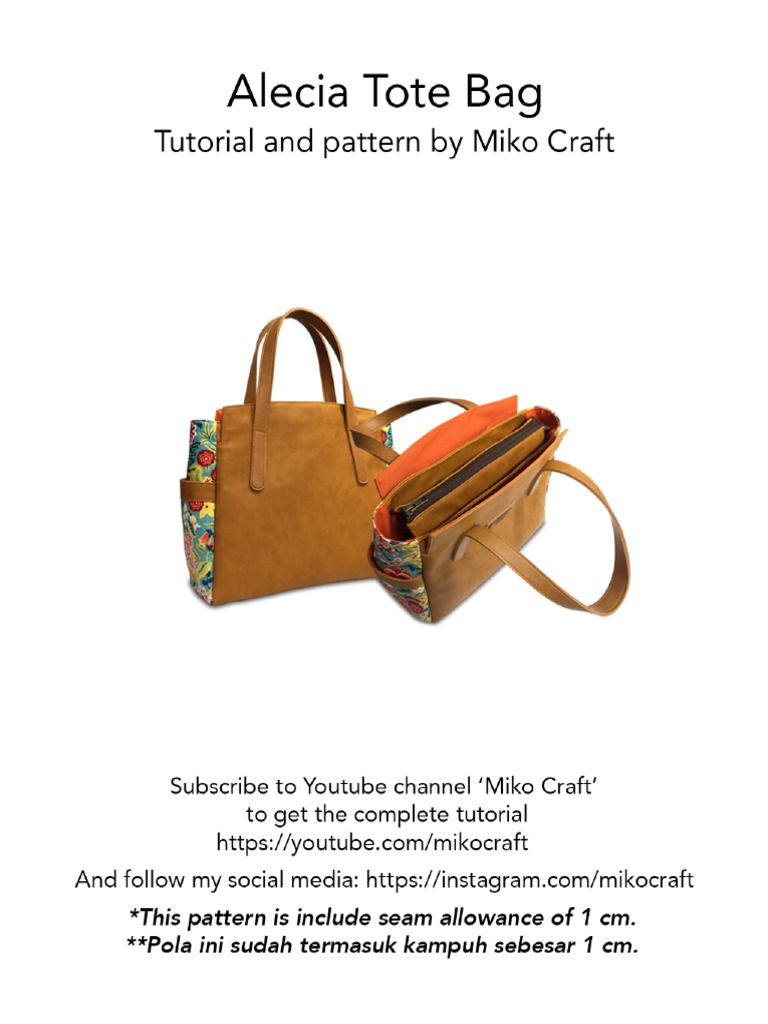 Alecia Tote Bag - Free Pattern and Tutorial by Miko Craft | PDF