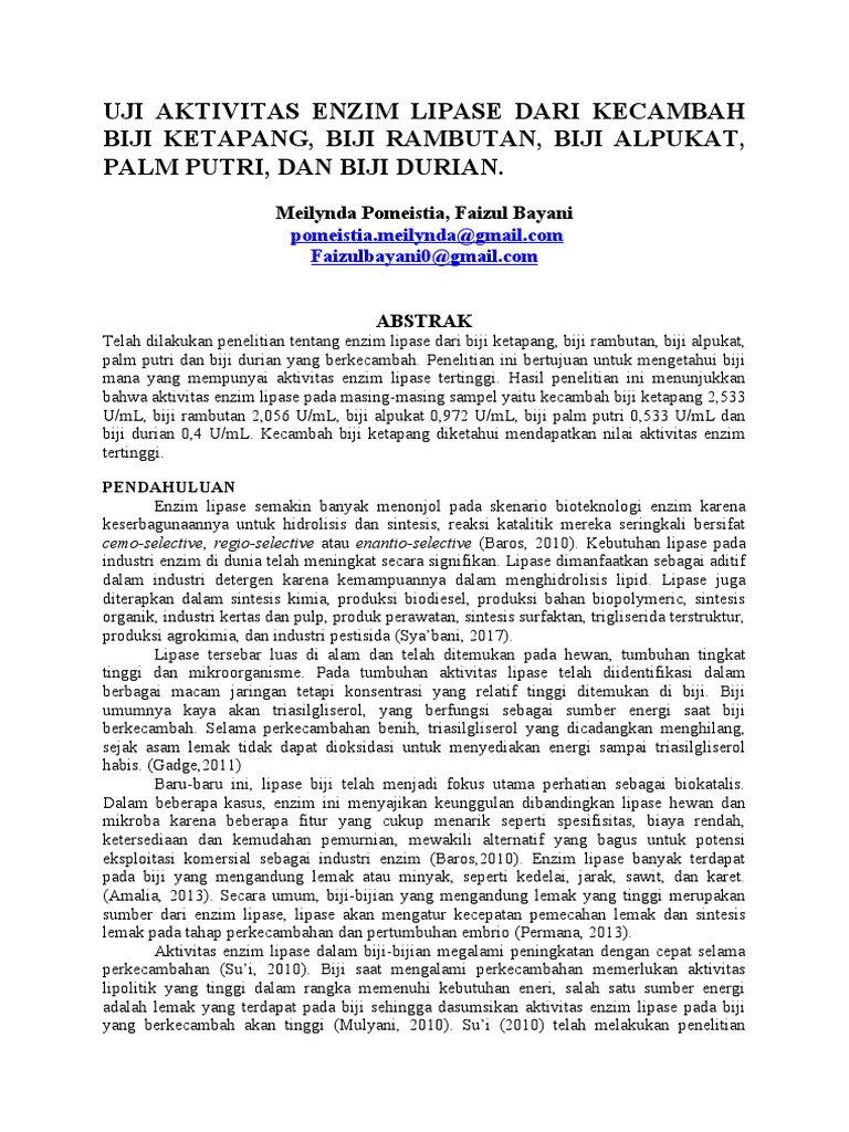 UJI AKTIVITAS ENZIM LIPASE Artikel | PDF