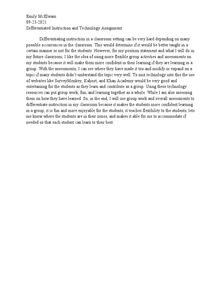 Differentiating Instruction Assignment | PDF | Social Science | Wellness