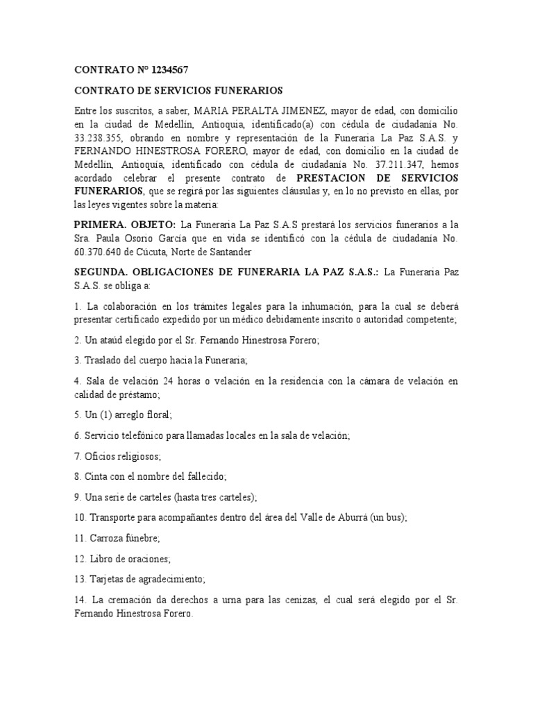 Contrato de Servicios Funerarios | PDF | Casa funeraria
