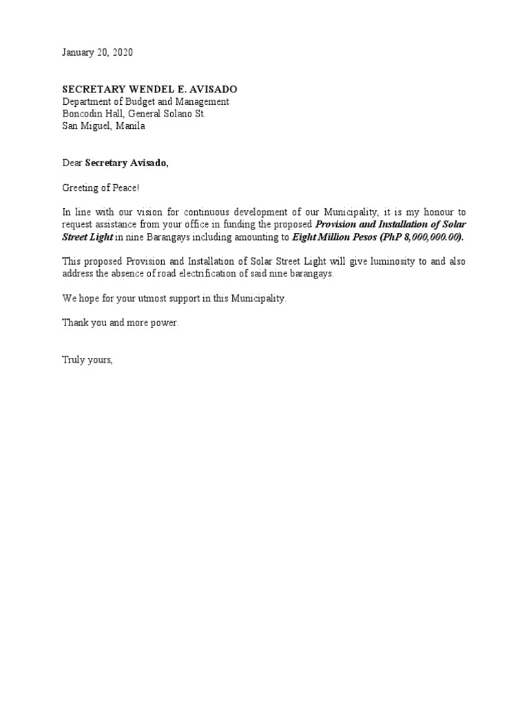 Request for Solar Street Light Funding | PDF | Finance & Money ...