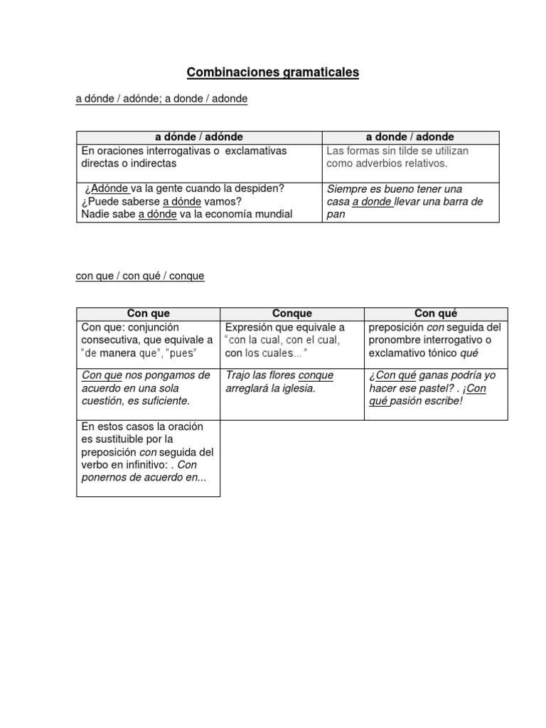 Combinaciones Gramaticales. | PDF | Lingüística | Gramática