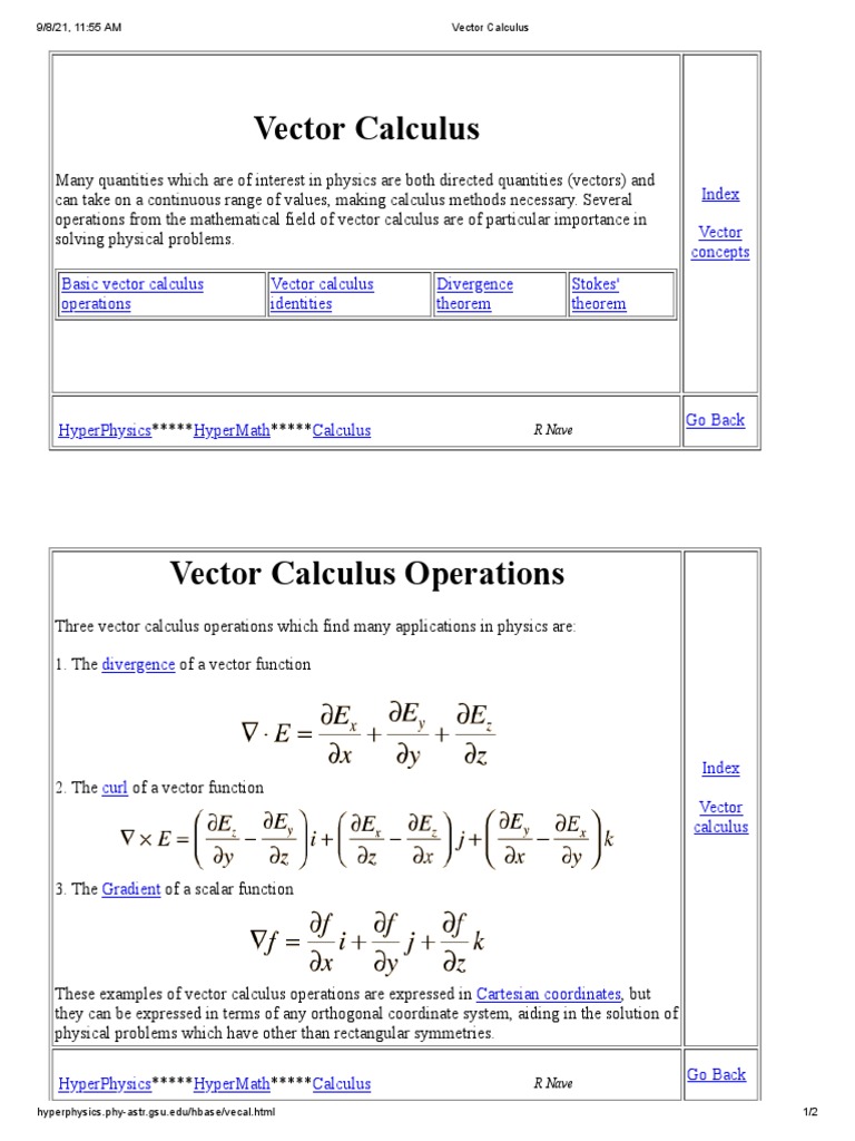 Vector Calculus | PDF | Vector Calculus | Mathematical Objects