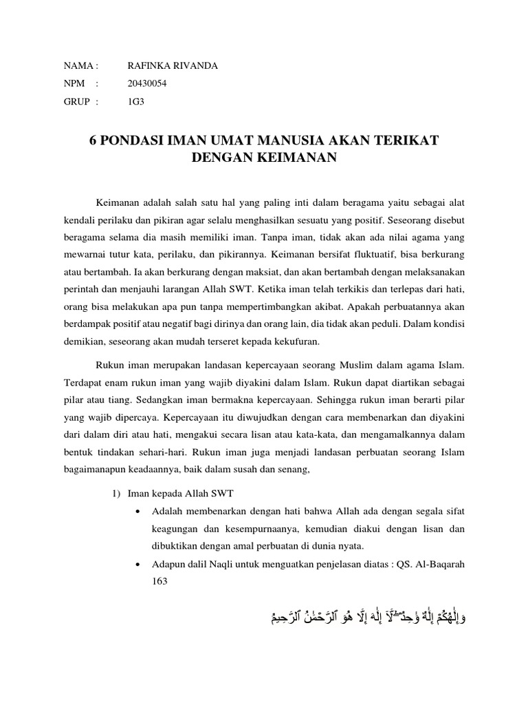 Resume 6 Pondasi Iman | PDF