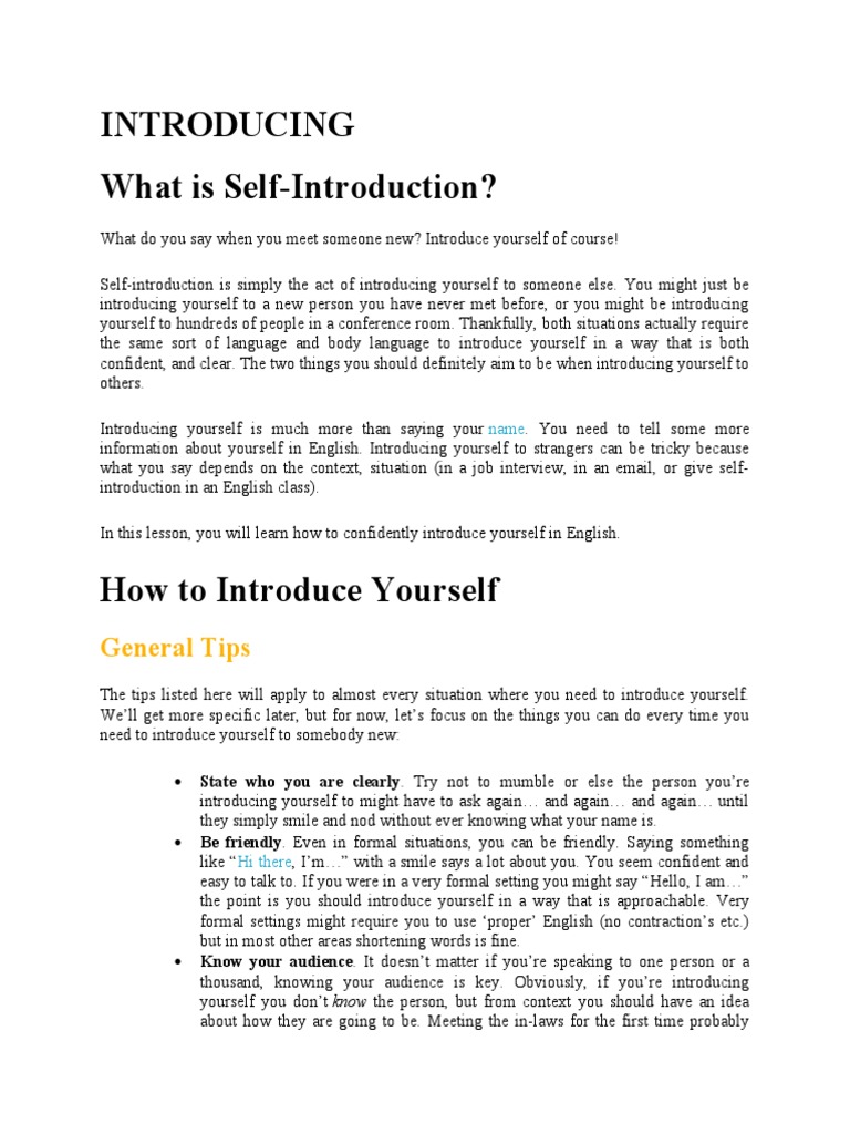 Introducing What Is Self-Introduction?: General Tips | PDF | Job ...