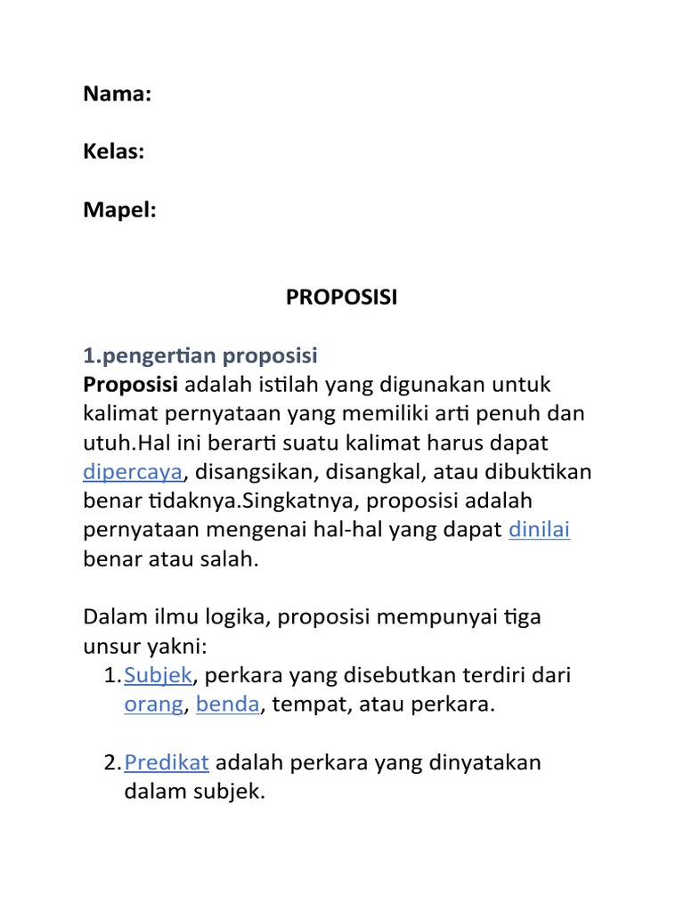 Pengertian dan Jenis Proposisi | PDF