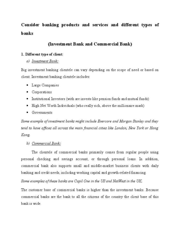 Consider Banking Products and Services and Different Types of Banks ...