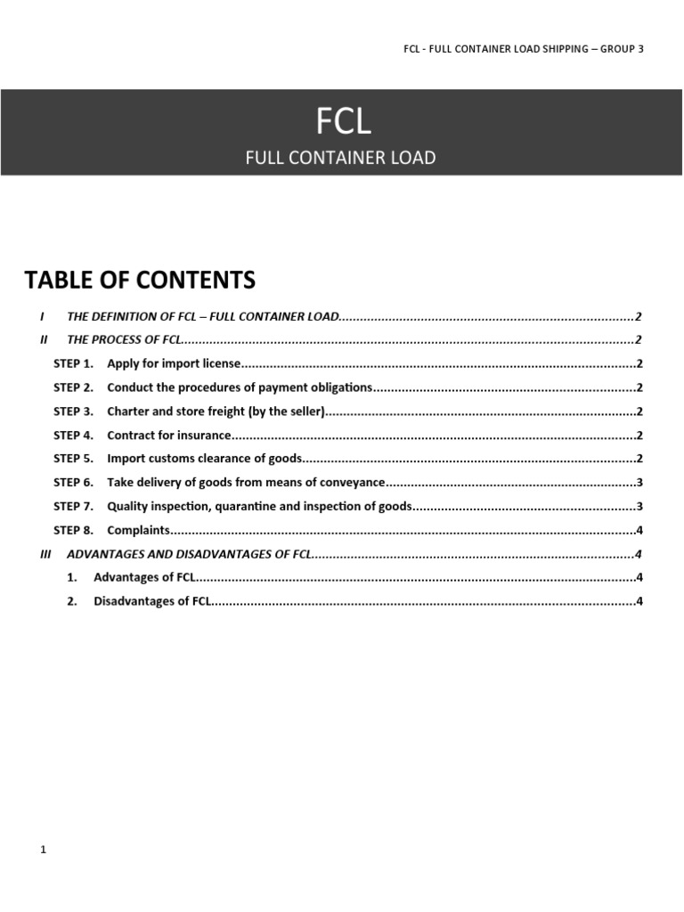 FCL - Full Container Load Shipping - Group 3 | PDF | Insurance ...