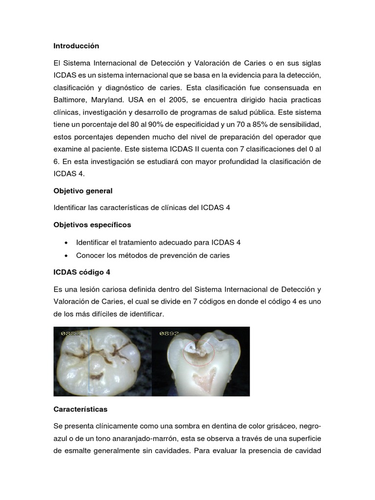 Características y tratamiento del ICDAS 4 | PDF | Odontología ...