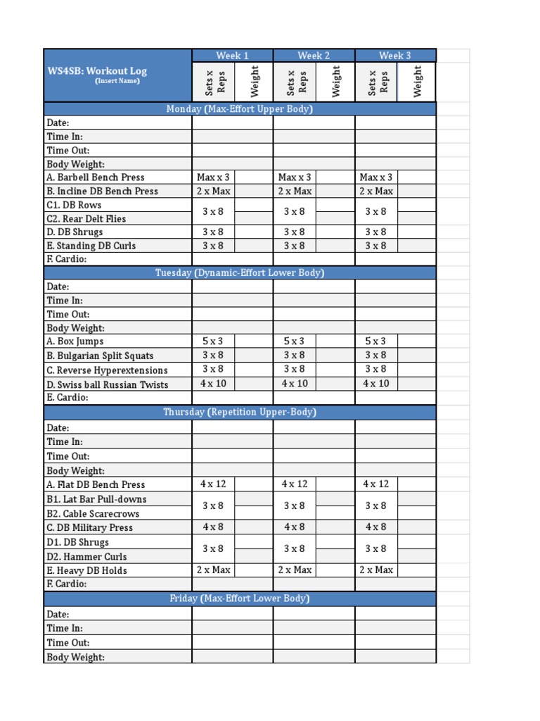 Strength Training Log Template | PDF | Anatomical Terms Of Motion | Weight