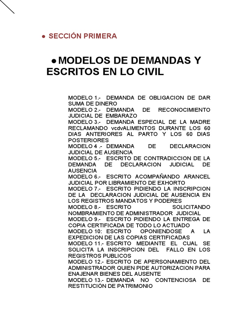 DEMANDAS Modelos Civiles y Familia | PDF | Demanda judicial | Sentencia ...
