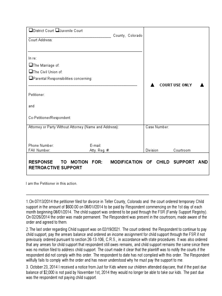Response To Child Support Modification and Retroactive Pay. | PDF ...