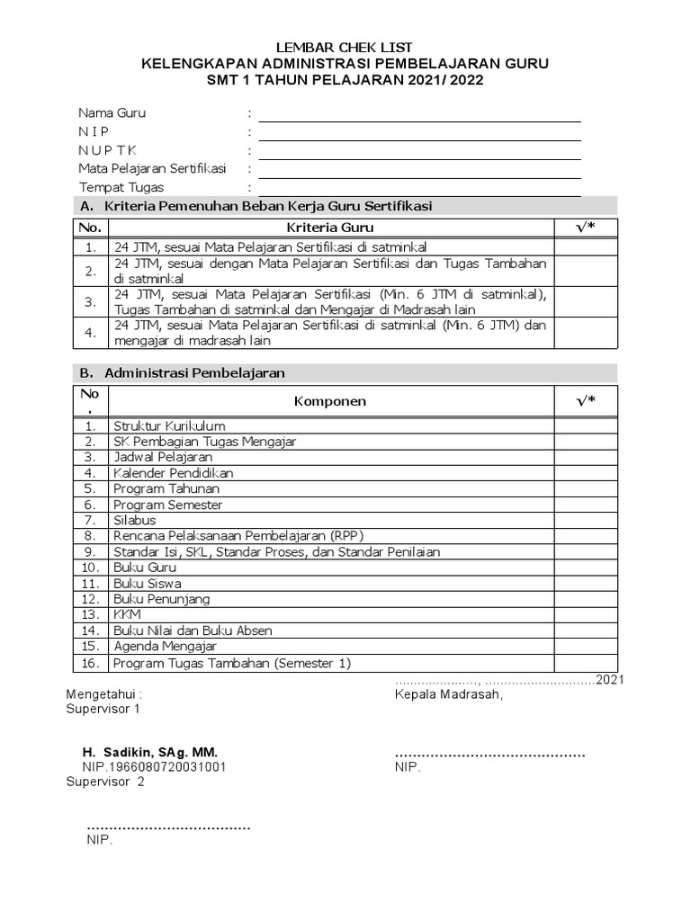 Lembar Ceklis PKG | PDF