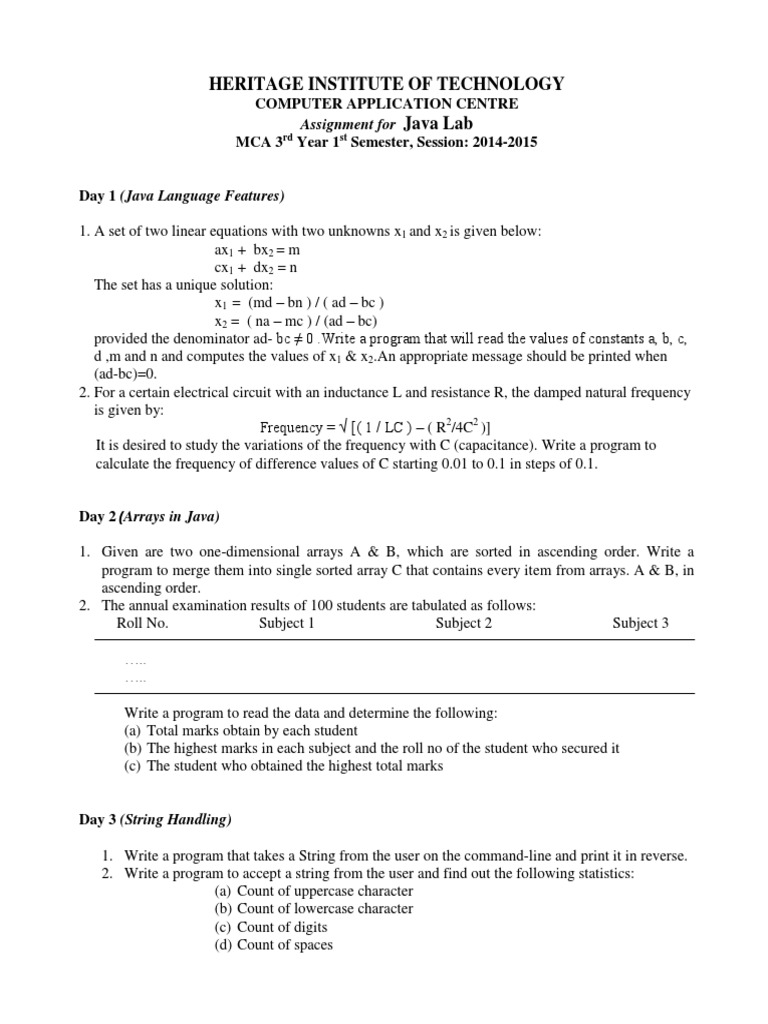 Java Lab Assignment, 2014 | PDF | Class (Computer Programming) | Method ...