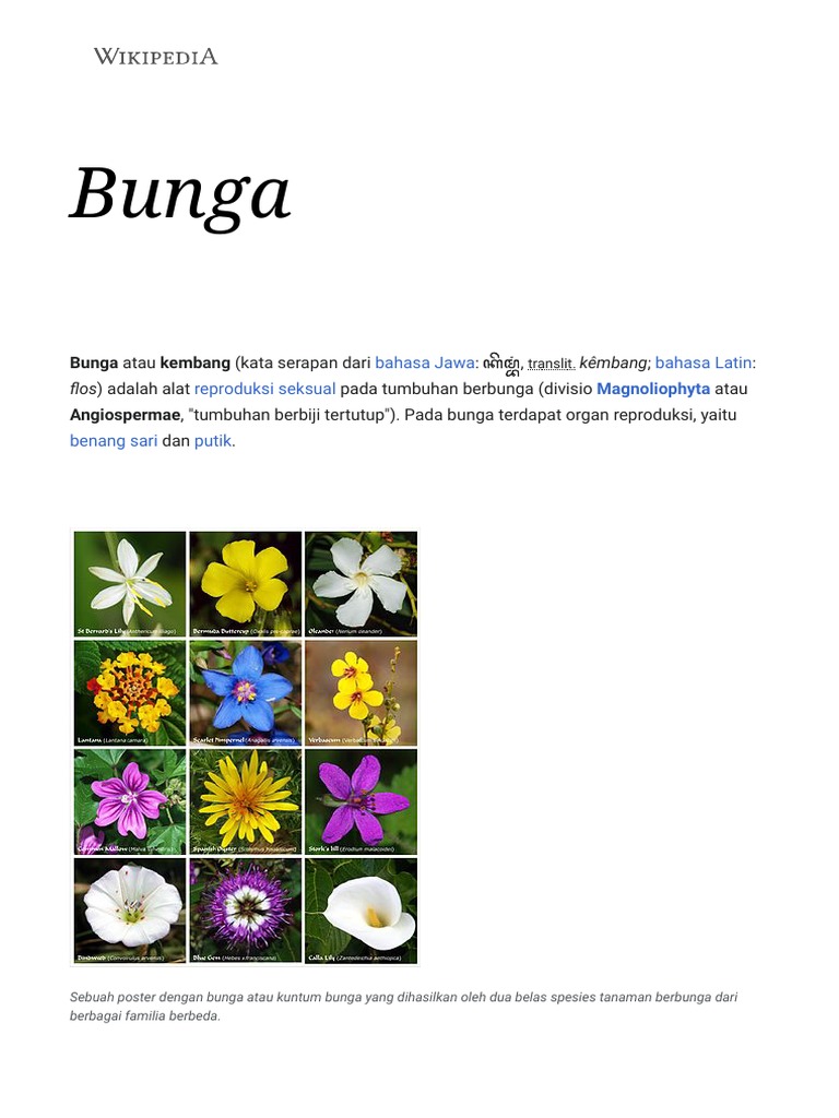 Bunga - Wikipedia Bahasa Indonesia, Ensiklopedia Bebas | PDF | Sains & Matematika