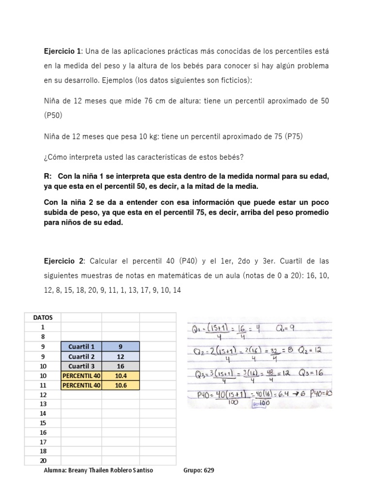 Ejercicio de Cuartiles y Percentiles | PDF