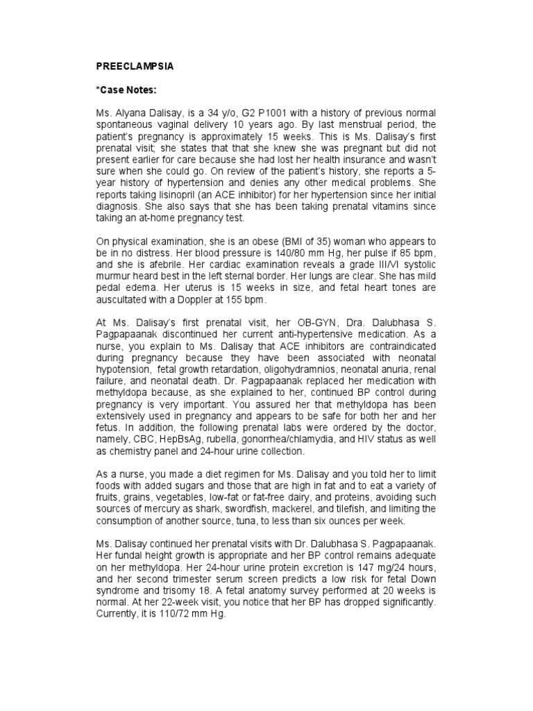 Preeclampsia Case Study of Ms. Dalisay | PDF | Pregnancy | Prenatal ...